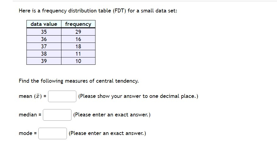 Solved Here is a frequency distribution table (FDT) for a | Chegg.com