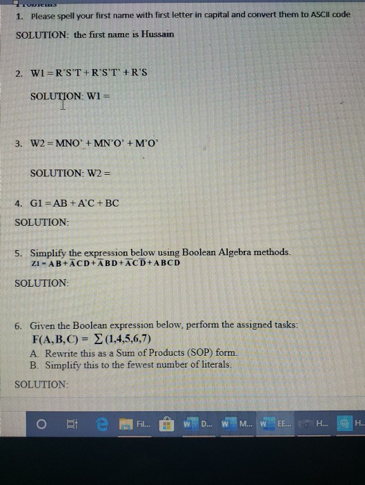 Solved 1. Please spell your first name with first letter in | Chegg.com