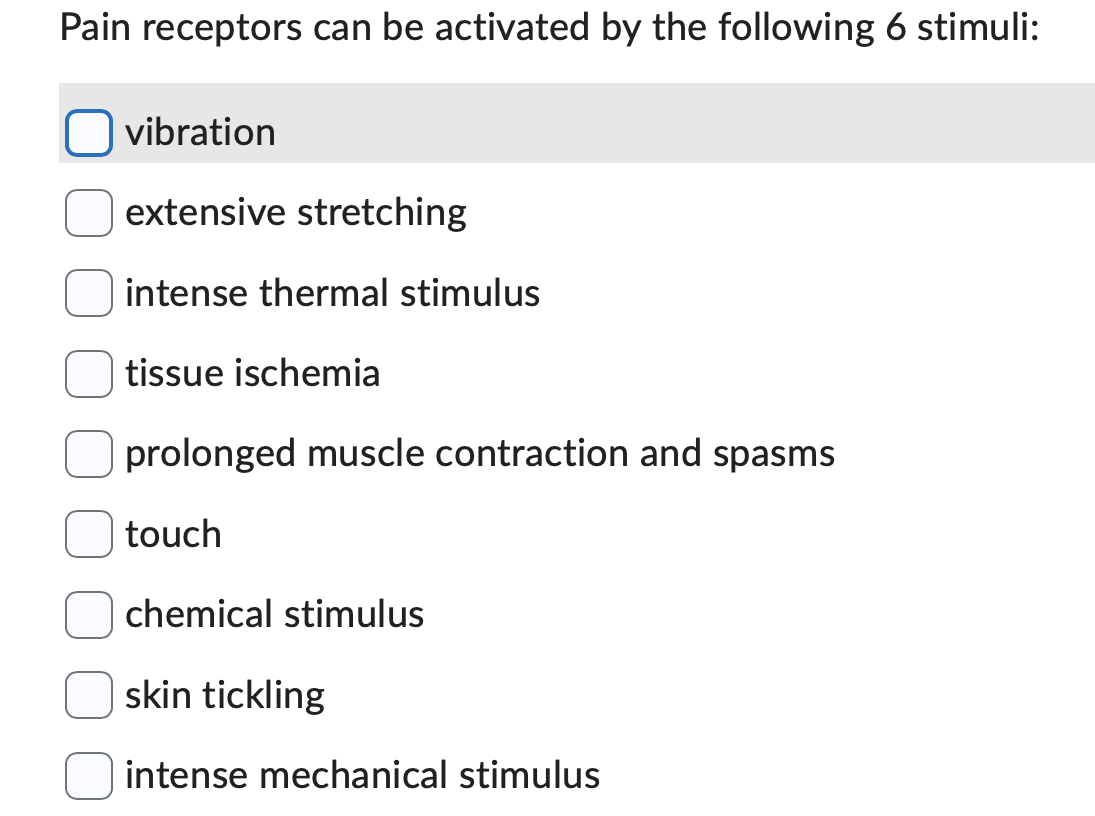 Pain receptors can be activated by the following 6 | Chegg.com