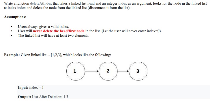 Solved Write A Function Deleteatindex That Takes A Linked