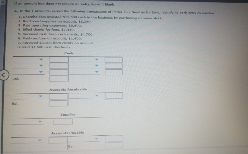 Solved If an amount box does not require an entry, leave it | Chegg.com