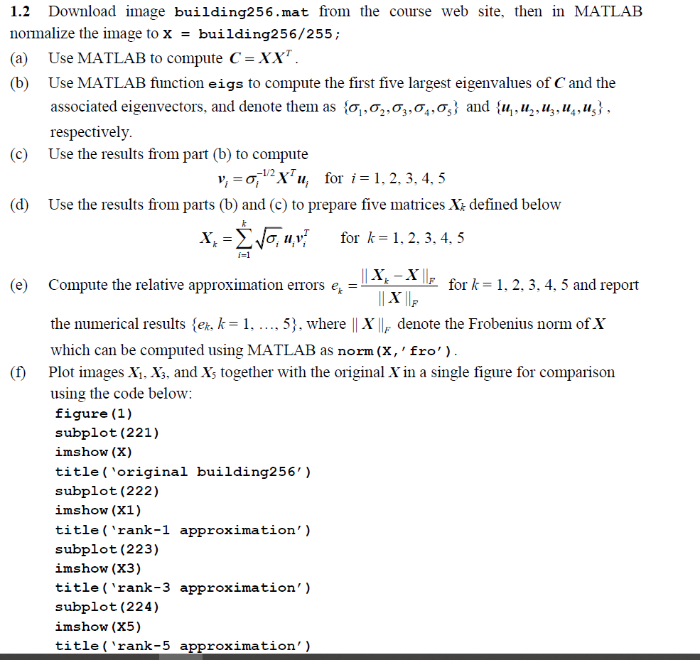 Solved 1.2 Download image building256. mat from the course | Chegg.com
