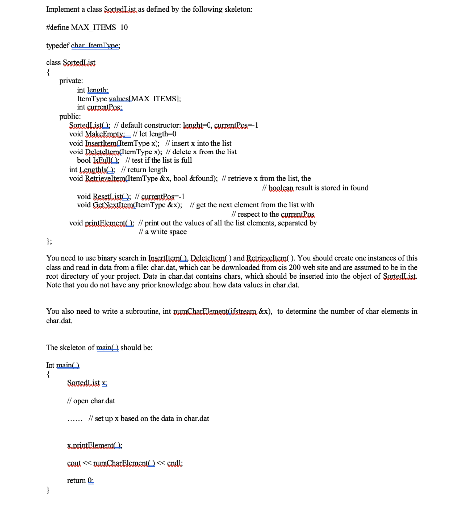 Implement A Class Sorted List As Defined By The 