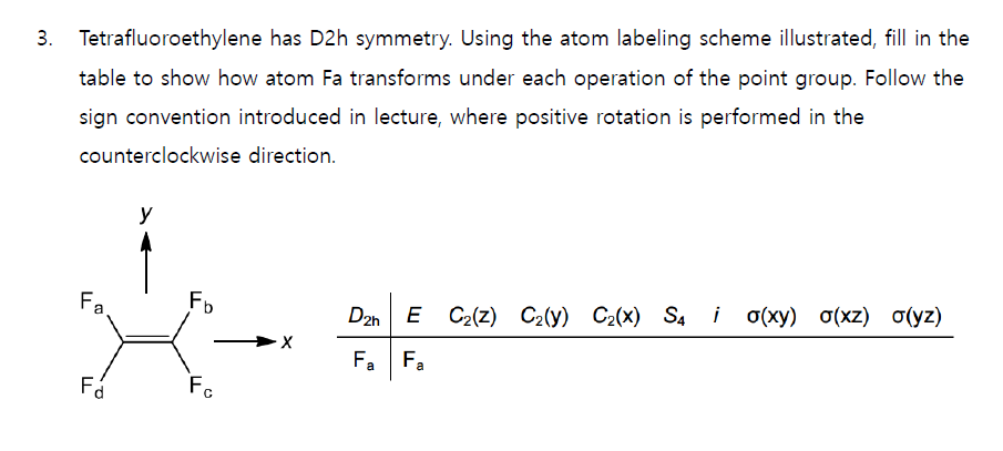 Solved 3. Tetrafluoroethylene has D2h symmetry. Using the | Chegg.com