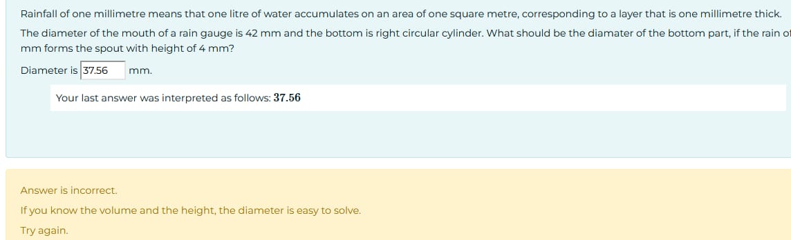 Solved Rainfall of one millimetre means that one litre of | Chegg.com