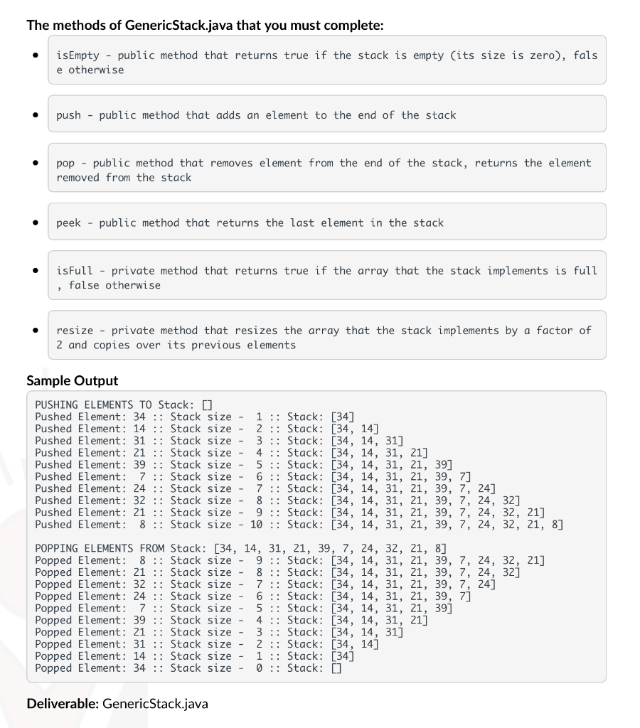 Solved Programming Assignment: Class: GenericStack | Chegg.com
