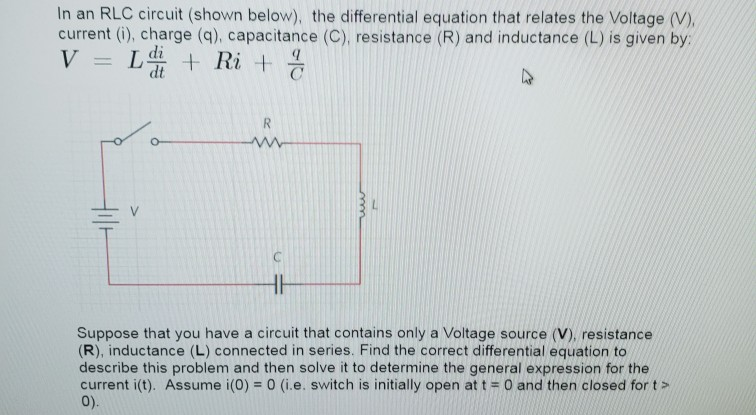 Solved In an RLC circuit (shown below), the differential | Chegg.com