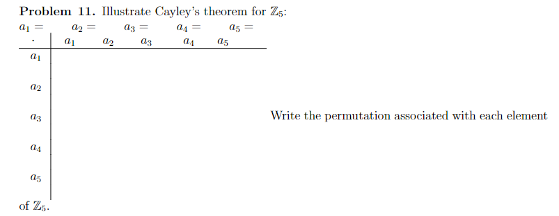 Solved Problem 11. Illustrate Cayley's theorem for 25: a = | Chegg.com