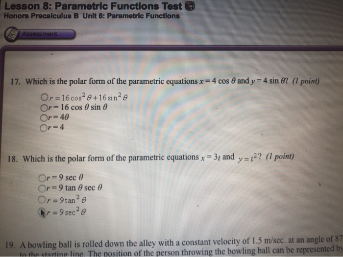 Solved which is the polar form of the parametric equations | Chegg.com