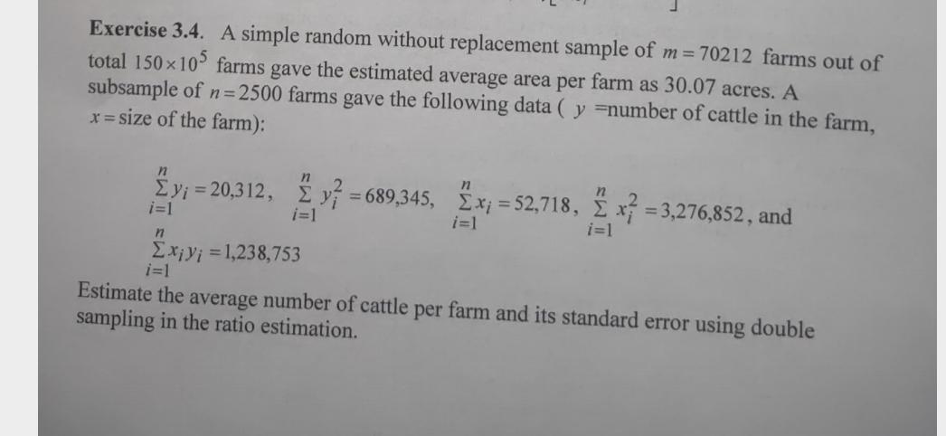 Exercise 3.4. A simple random without replacement | Chegg.com