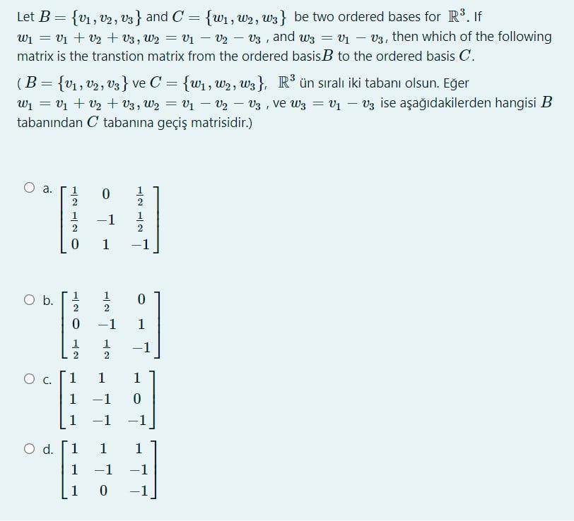 Solved Let B = {V1, V2, V3 } and C = {W1, W2, W3} be two | Chegg.com