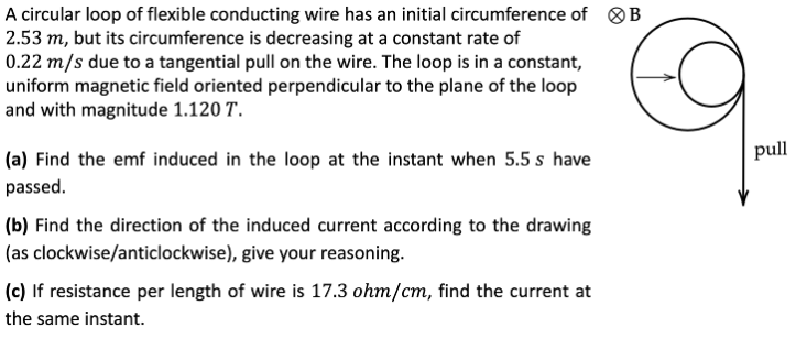 Solved A circular loop of flexible conducting wire has an | Chegg.com