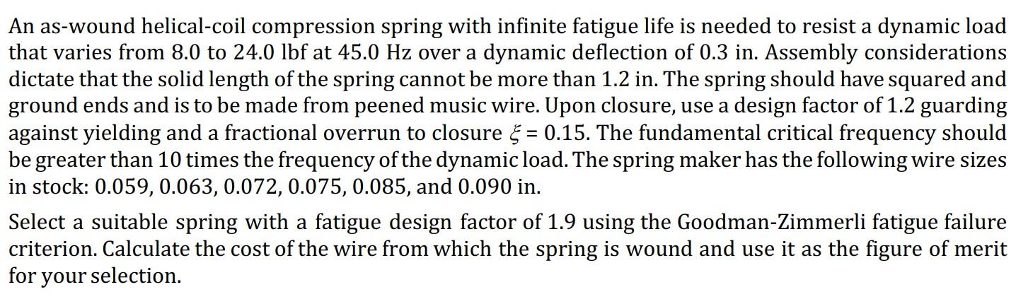Solved An as-wound helical-coil compression spring with | Chegg.com
