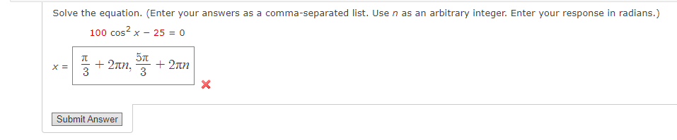 Solved Solve the equation. (Enter your answers as a | Chegg.com