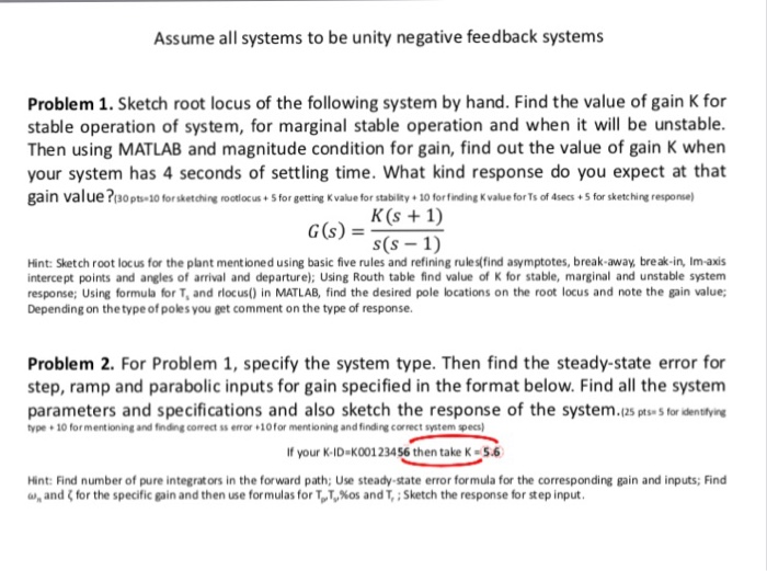 Solved Assume all systems to be unity negative feedback | Chegg.com