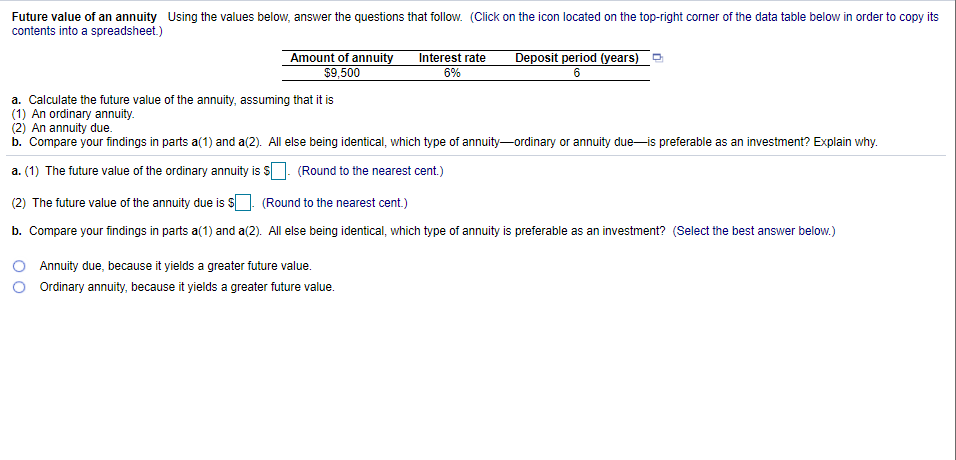 Solved Future value of an annuity Using the values below, | Chegg.com