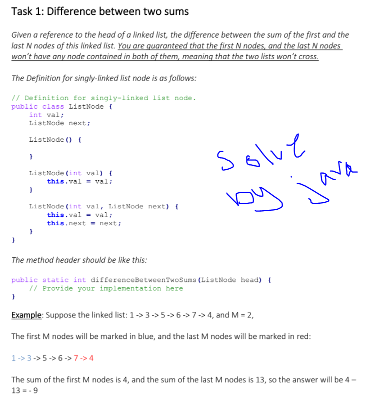Solved Task 1: Difference between two sums Given a reference | Chegg.com