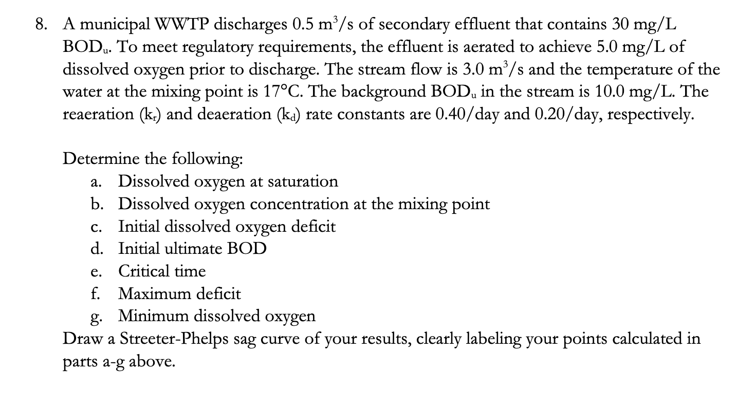 Solved u 8. A municipal WWTP discharges 0.5 mº/s of | Chegg.com