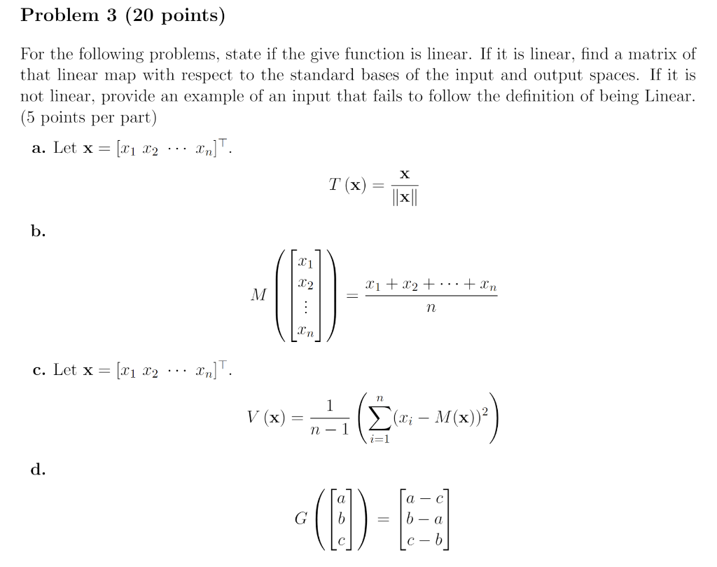 Solved Problem 3 (20 points) For the following problems, | Chegg.com