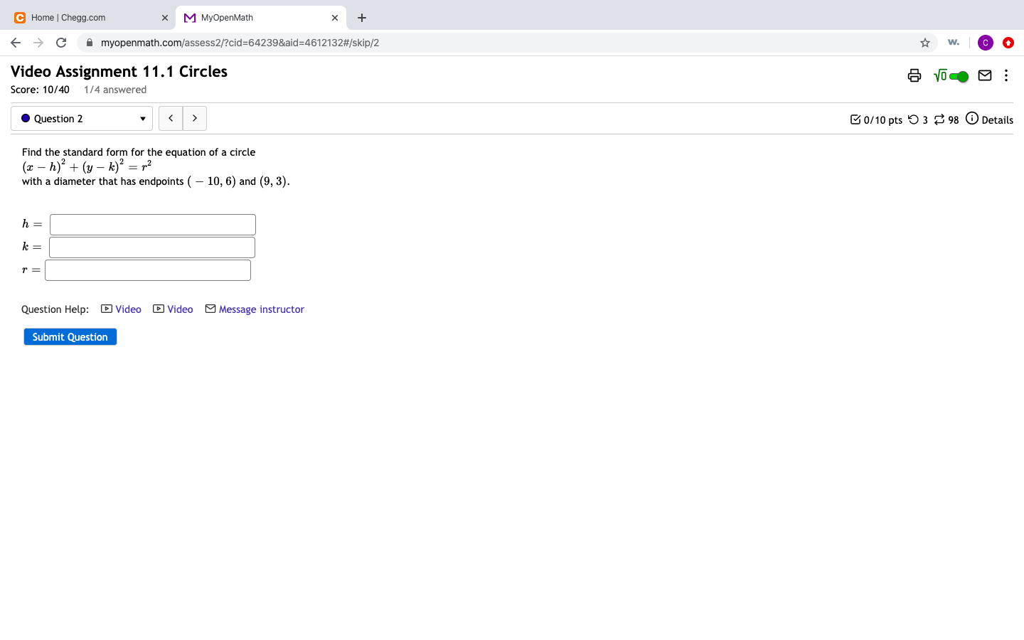 Solved C Home | Chegg.com * M MyOpenMath X + → C | Chegg.com