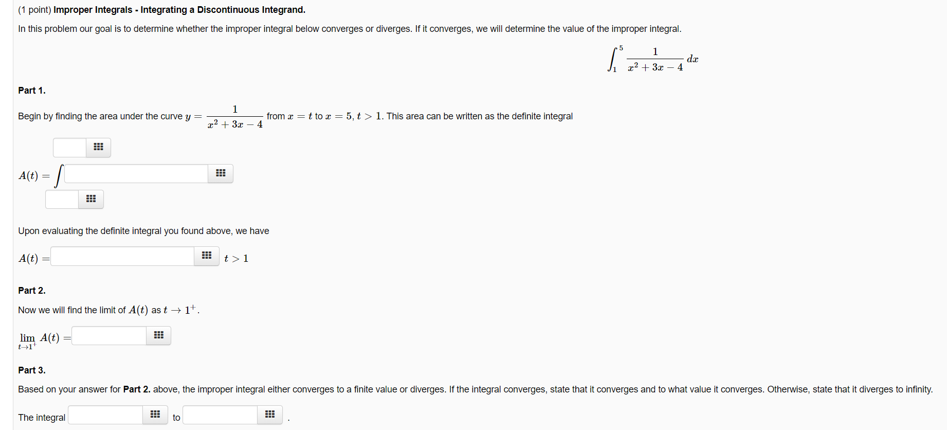 Solved (1 point) Improper Integrals - Integrating a | Chegg.com