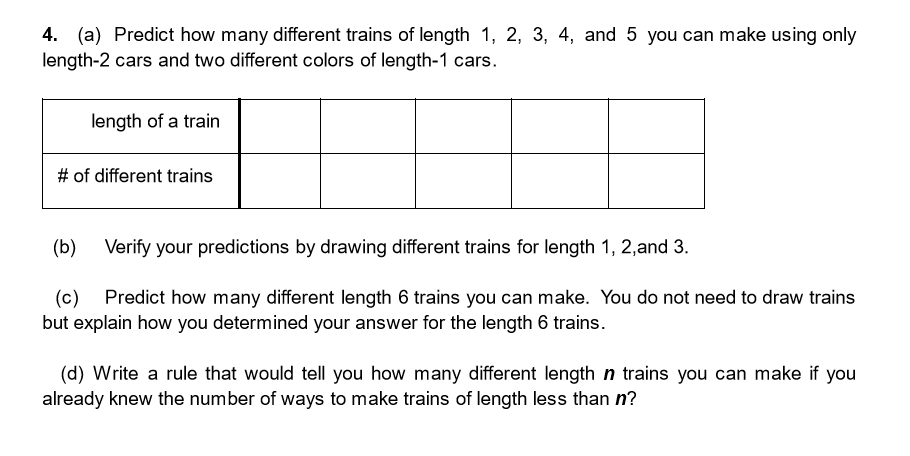 Solved 4. (a) Predict how many different trains of length | Chegg.com