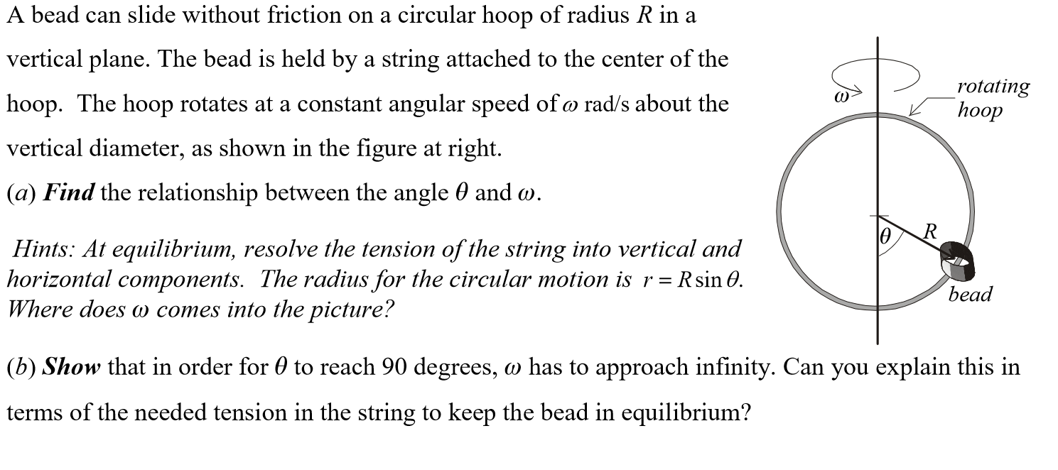 Solved A bead can slide without friction on a circular hoop | Chegg.com