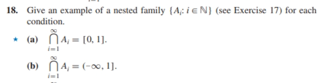 Solved 18. Give an example of a nested family {Ai:i∈N} (see | Chegg.com