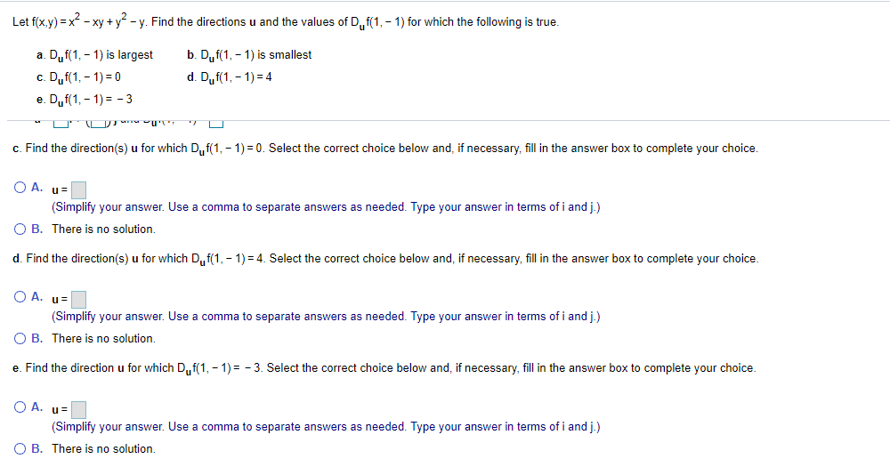 Solved Let f(x,y) = x2 - xy + y2 = -y. Find the directions u | Chegg.com