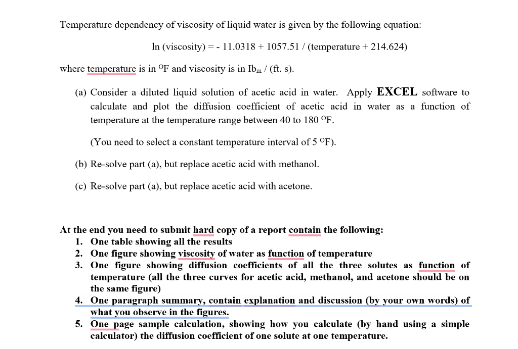 Solved Temperature dependency of viscosity of liquid water | Chegg.com