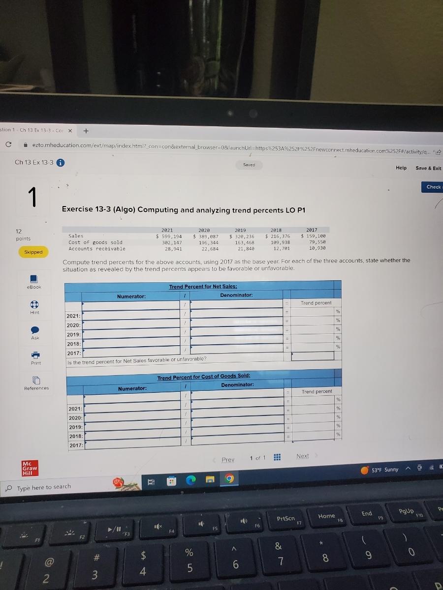 Solved Exercise 13-3 (Algo) Computing and analyzing trend | Chegg.com