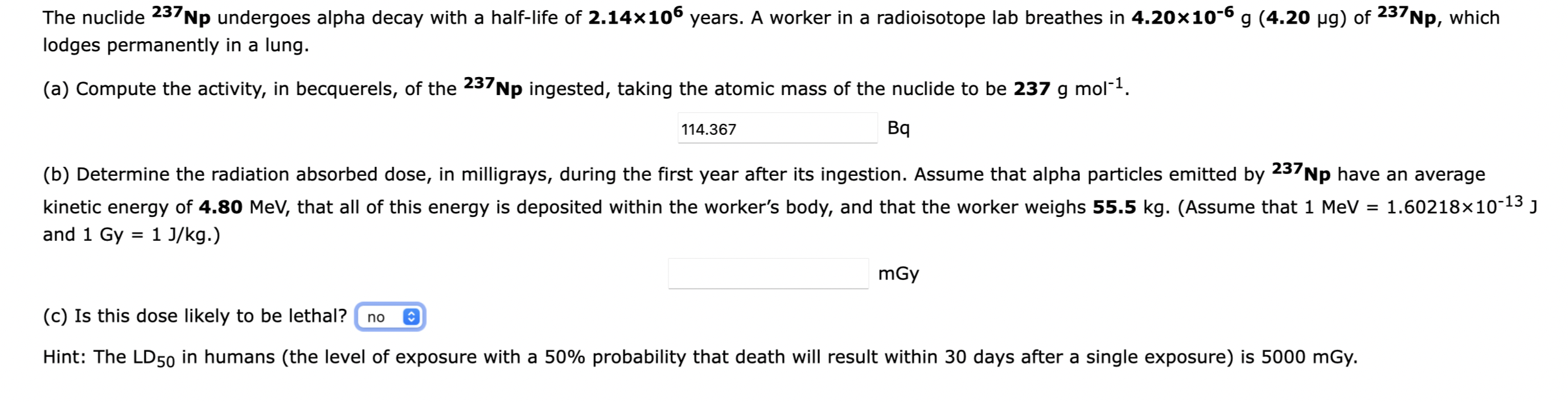 Solved The nuclide 237 Np undergoes alpha decay with a | Chegg.com