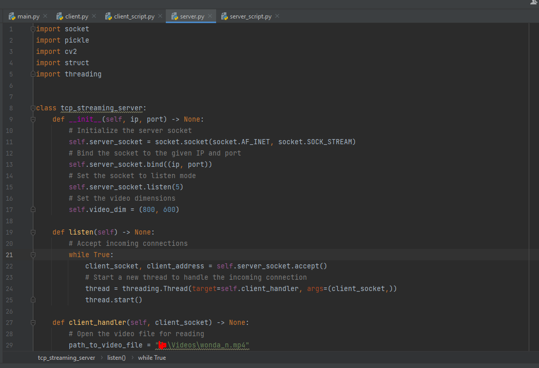 Solved server_scripttcp_streaming_server > listen0 > while | Chegg.com