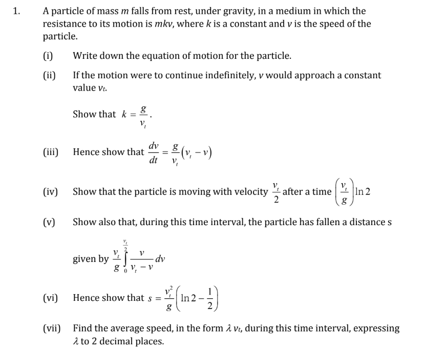 Solved A particle of mass m falls from rest, under gravity, | Chegg.com
