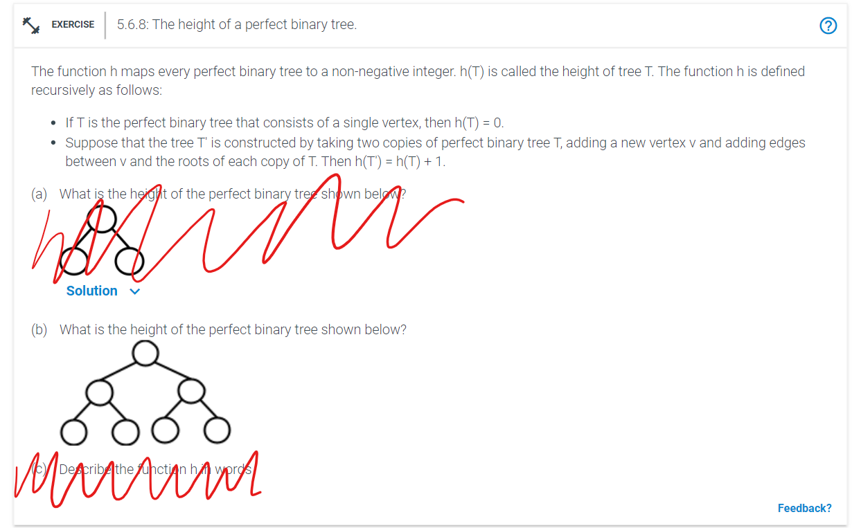 Solved EXERCISE 5.6.8: The height of a perfect binary tree. | Chegg.com