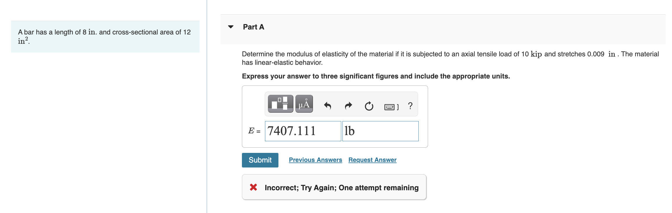 Solved Part A A bar has a length of 8 in. and | Chegg.com