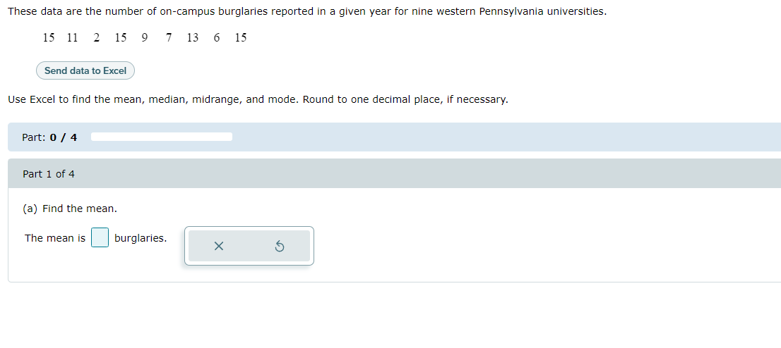 Solved Use Excel to find the mean, median, midrange, and | Chegg.com