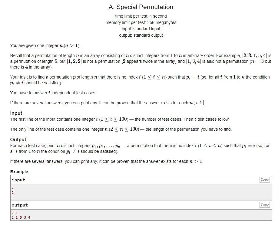 Solved A. Special Permutation time limit per test: 1 second | Chegg.com