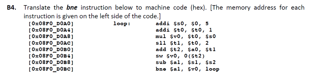 Solved B4. Translate the bne instruction below to machine | Chegg.com