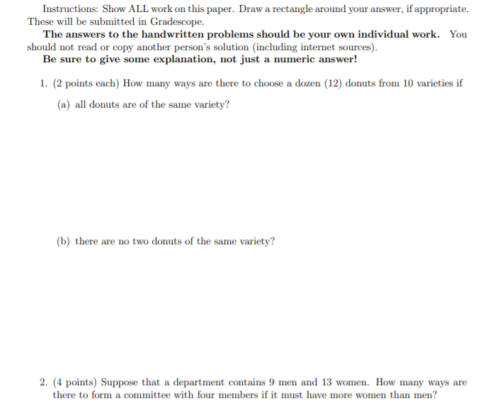 Solved Instructions: Show ALL work on this paper. Draw a | Chegg.com