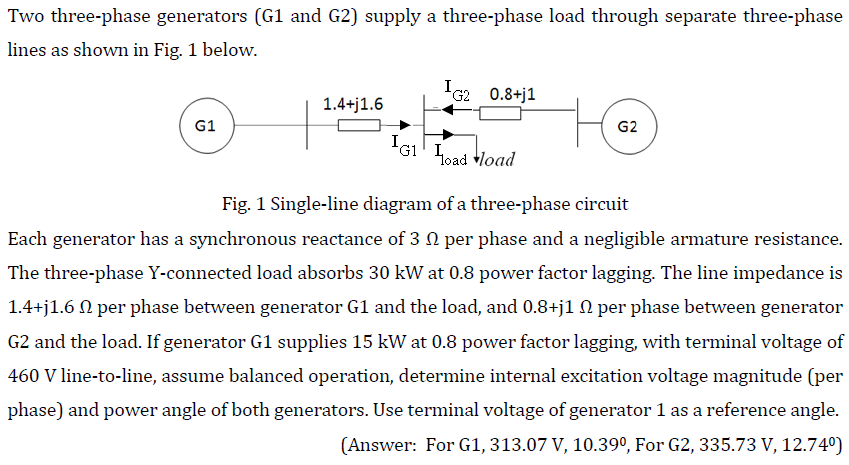 Solved Two three-phase generators (G1 and G2) supply a | Chegg.com
