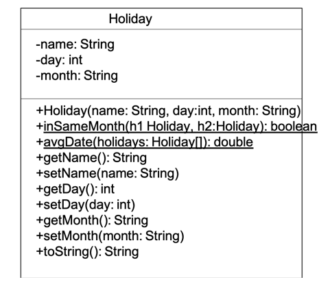 Solved In Java: Holiday:An object of class Holiday | Chegg.com