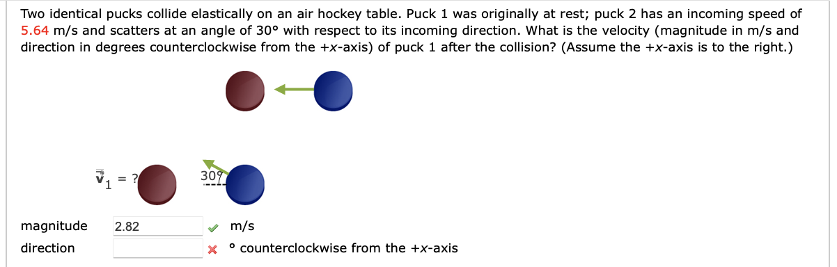 Solved Two identical pucks collide elastically on an air | Chegg.com