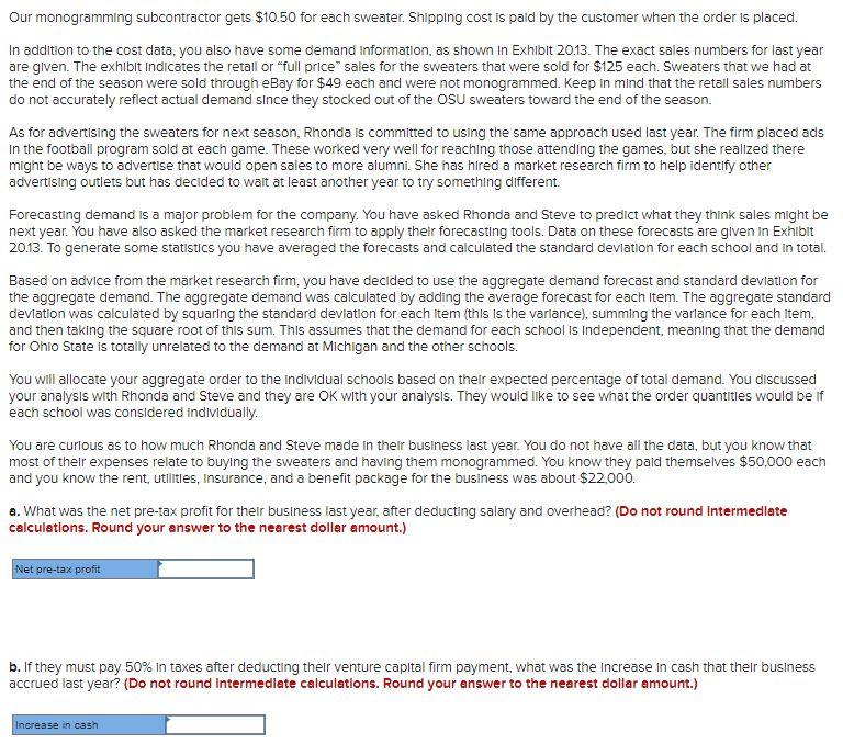 Solved Analytics Exercise 20-1 (Algo) Big10Sweaters.com is a | Chegg.com