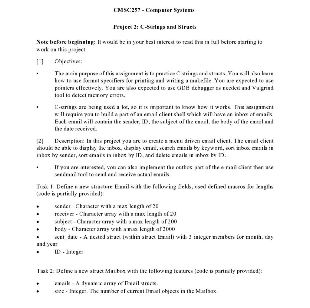 Solved Cmsc257 Computer Systems Project 2 C Strings And