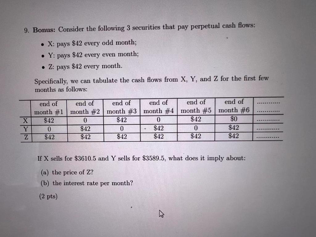 Solved 9. Bonus: Consider the following 3 securities that | Chegg.com