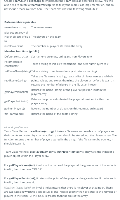 Solved Create Player H And Player Cpp To Implement The
