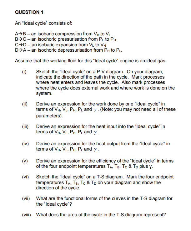 Solved QUESTION 1 An "Ideal cycle" consists of: A→B - an | Chegg.com