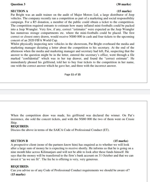 Solved Question 3 (30 marks) SECTION A (15 marks) Pat Bright | Chegg.com