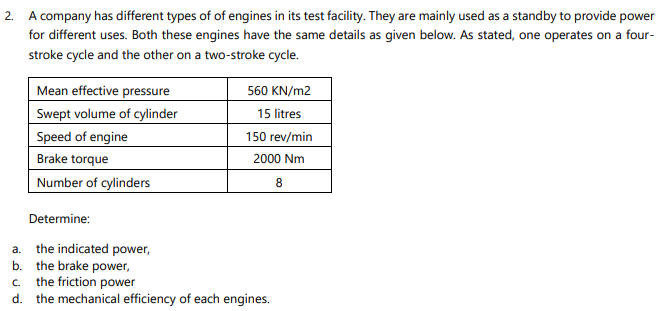 Solved A company has different types of of engines in its | Chegg.com